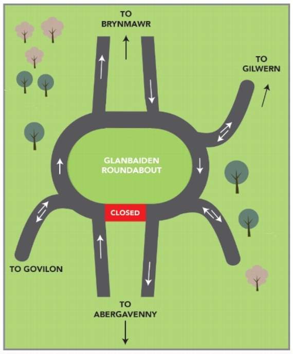 Half of Glanbaiden roundabout will re-open today | abergavennychronicle.com