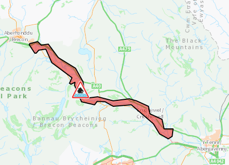 Flood warning issued at Crickhowell on the River Usk ...